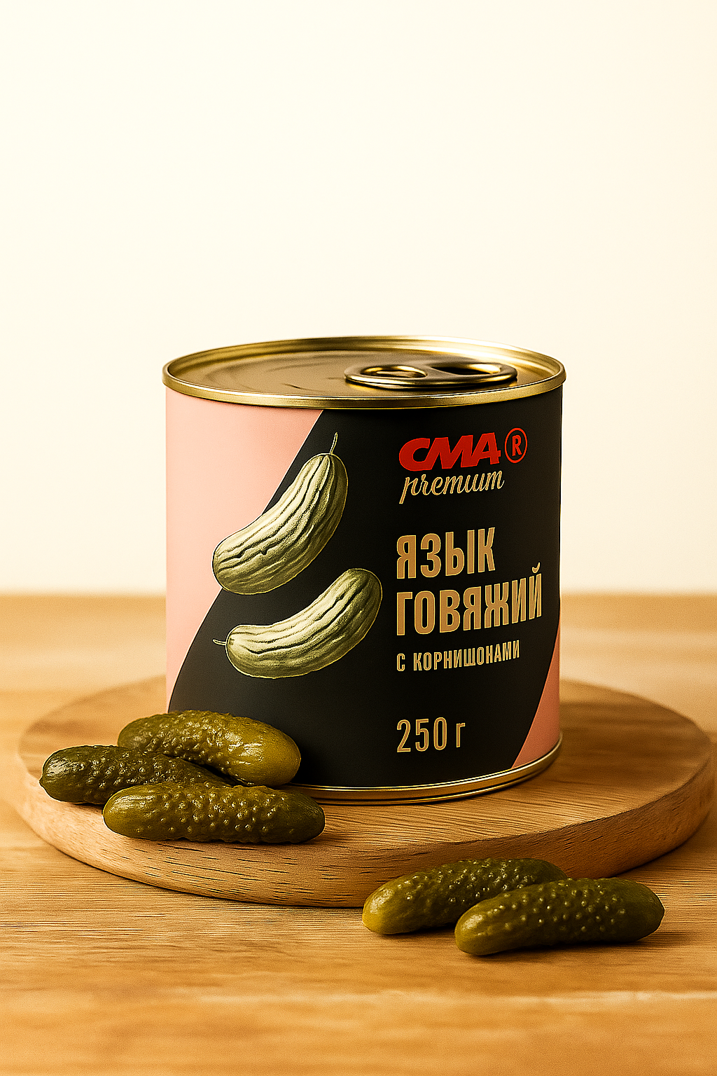 Язык говяжий в собственном соку с корнишонами 250 г