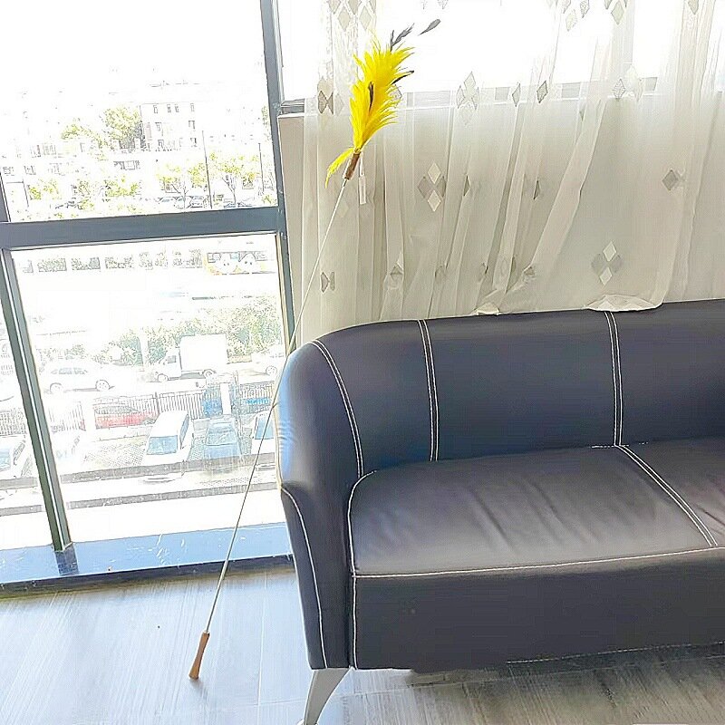 Кошачья игрушка супер-длинный стек с куриным хвостом/страусиные перья. Коктейльный цветок кошачий палец желтый (не