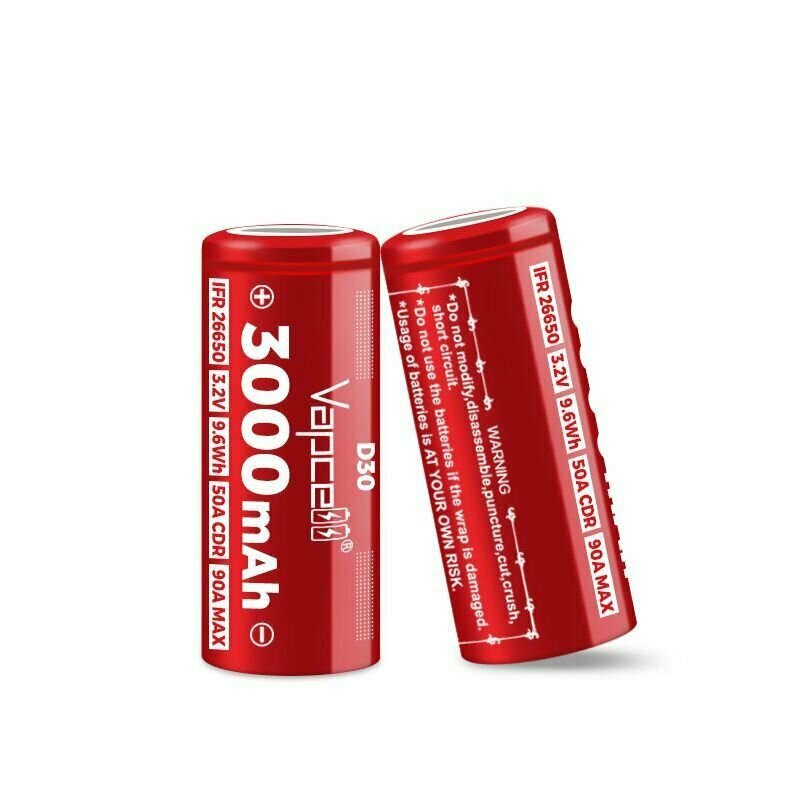 Аккумулятор Vapcell D30 IFR26650 3000 мАч CDR 50A Max 90A с высоким током.