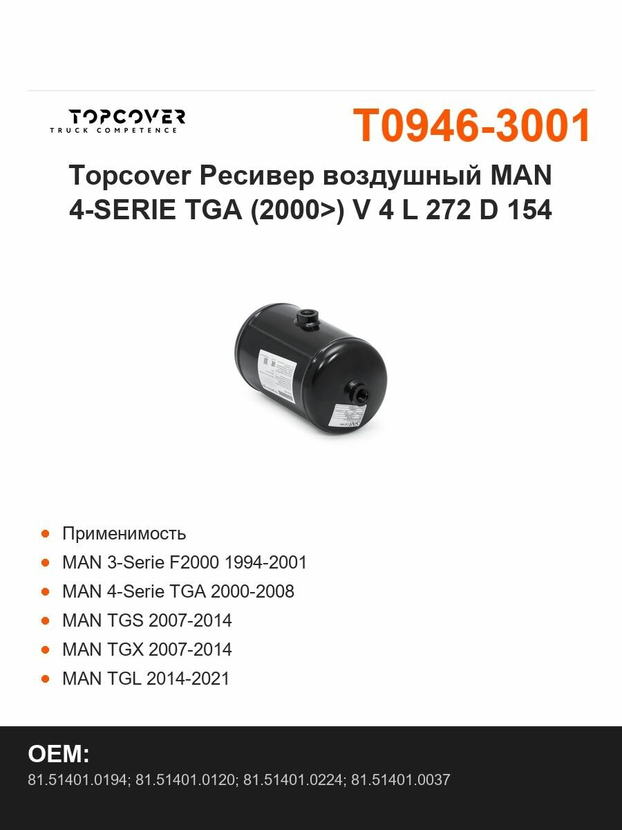 Topcover Ресивер воздушный MAN 4-SERIE TGA (2000>) V 4 L 272 D 154