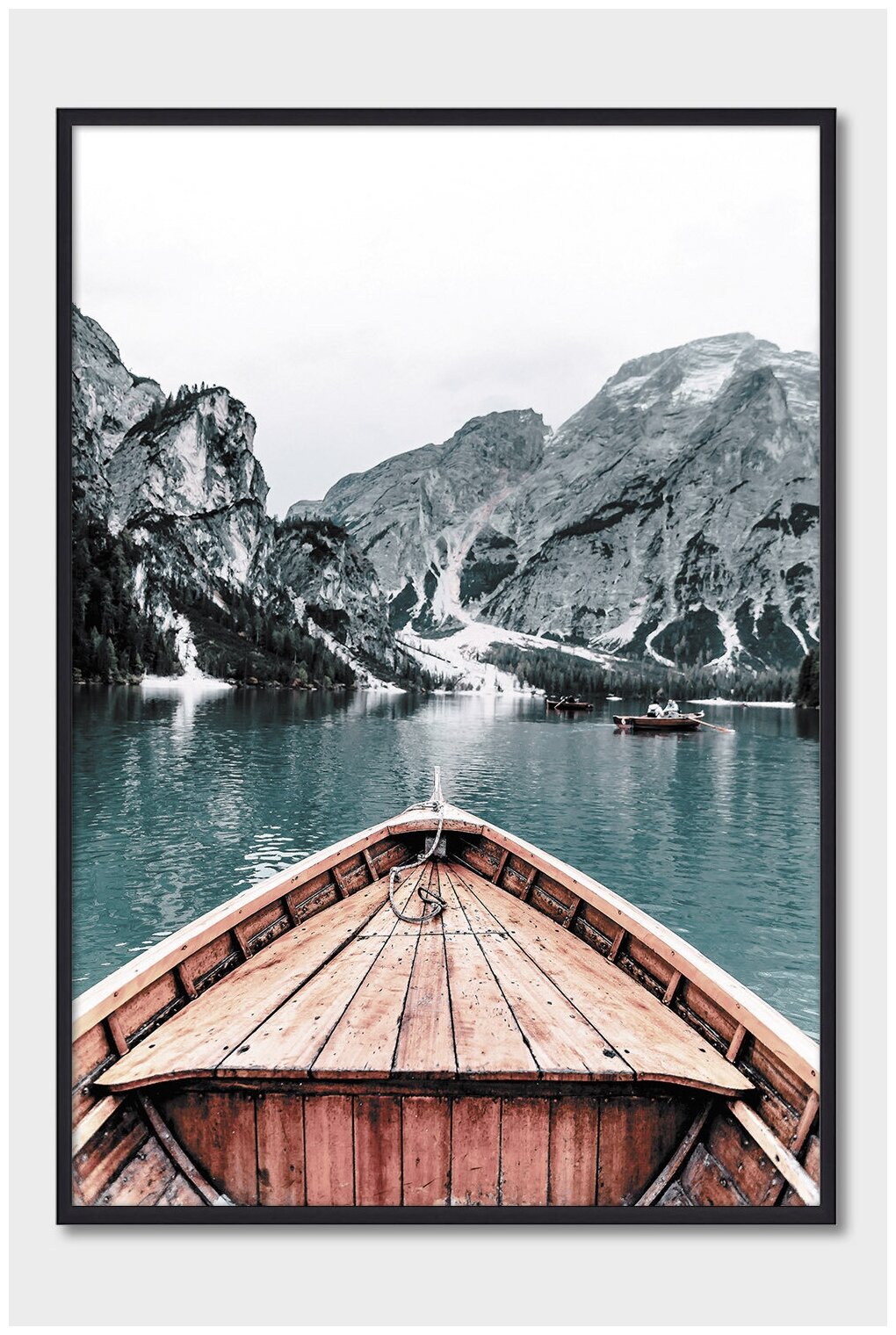 Постер на стену для интерьера Postermarkt Лодка на озере в горах, в черной рамке 40х50 см