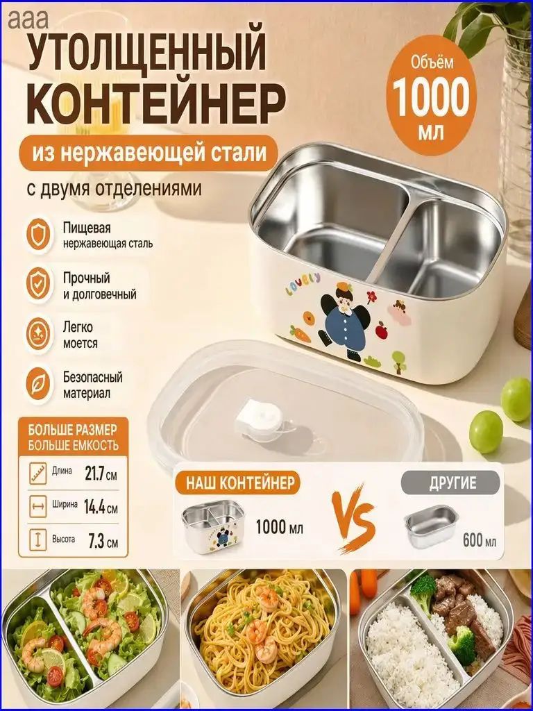 Контейнер пищевой 1000 мл 1 шт нержавеющая сталь