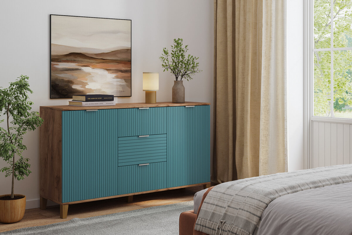 Комод Марвин 4 фрезеровка 8 Аквамарин для документов для книг для обуви для одежды для посуды 140*80*40