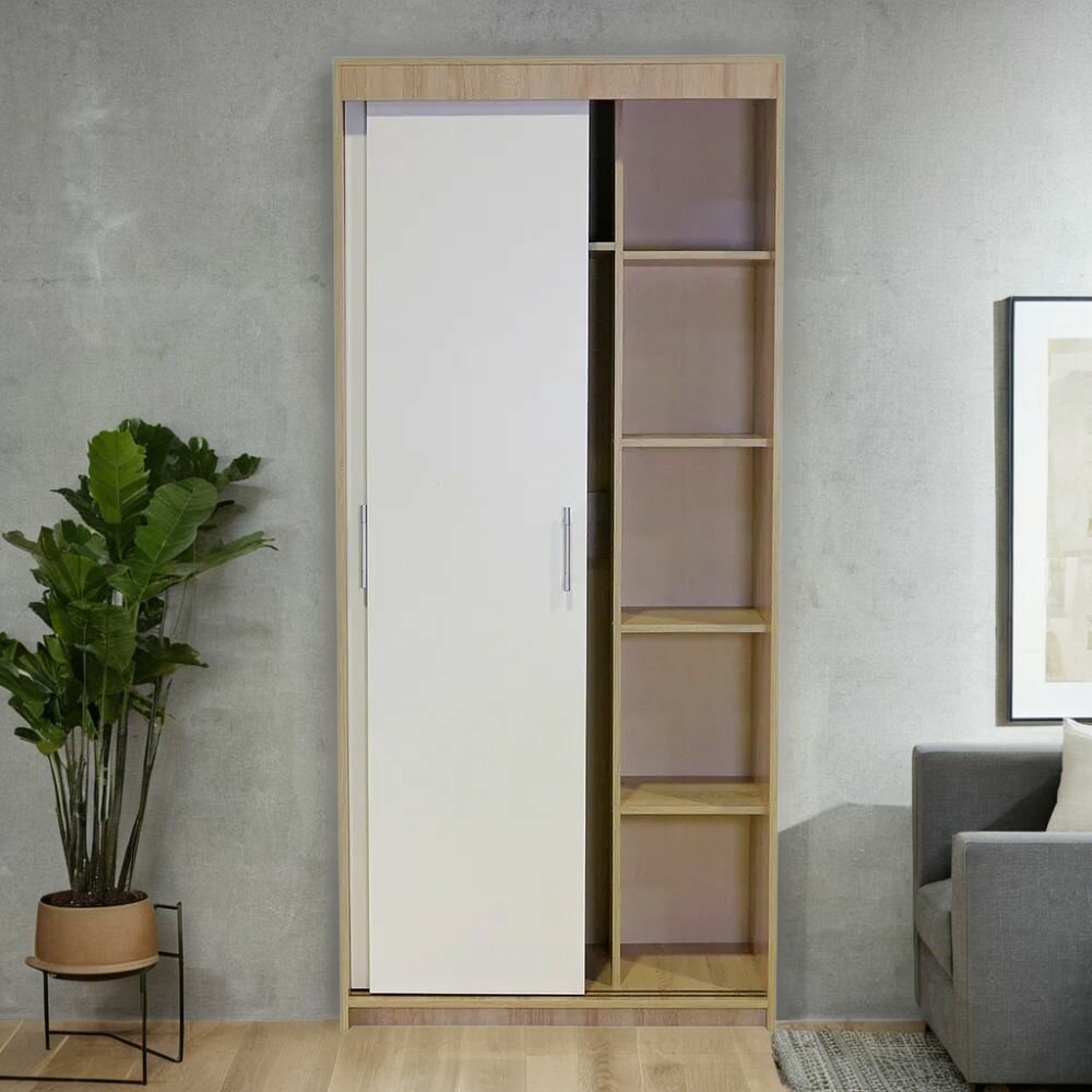 Шкаф-купе Уют 90х45х200 см, в прихожую, для одежды, Дуб Сонома + Белый