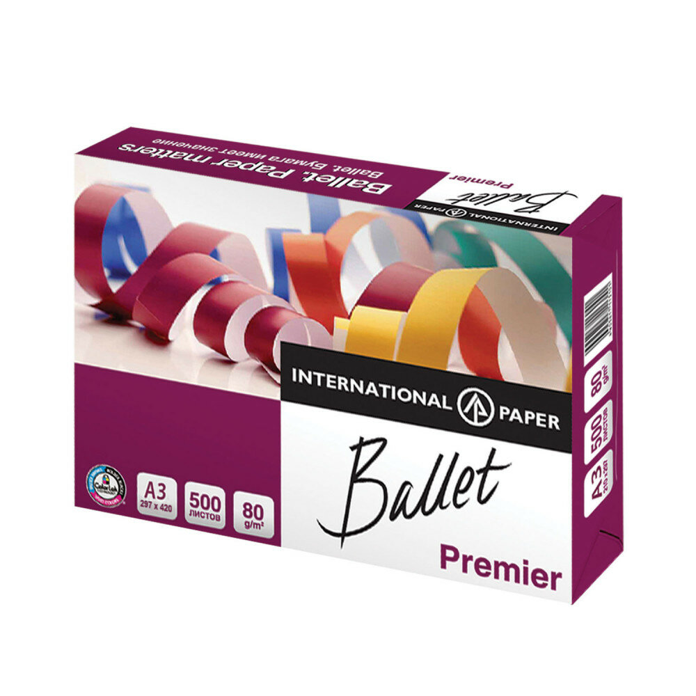 Бумага офисная BALLET PREMIER, большого формата (297х420), А3, 80 г/м2, 500 л, марка А, ColorLok, белизна 162%