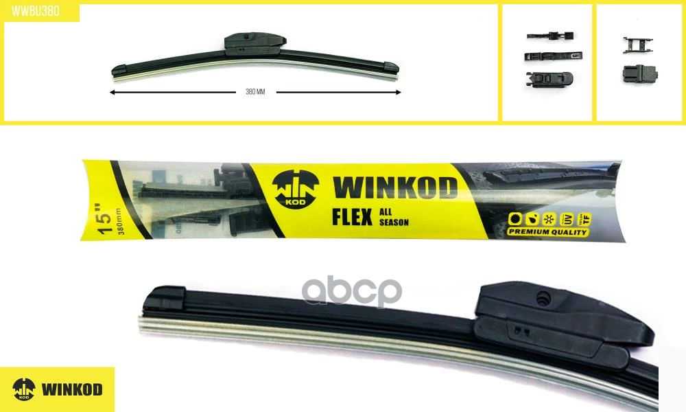 Бескаркасный стеклоочиститель 15 (TeflonMulticonnect 38см) WINKOD арт. WWBU380