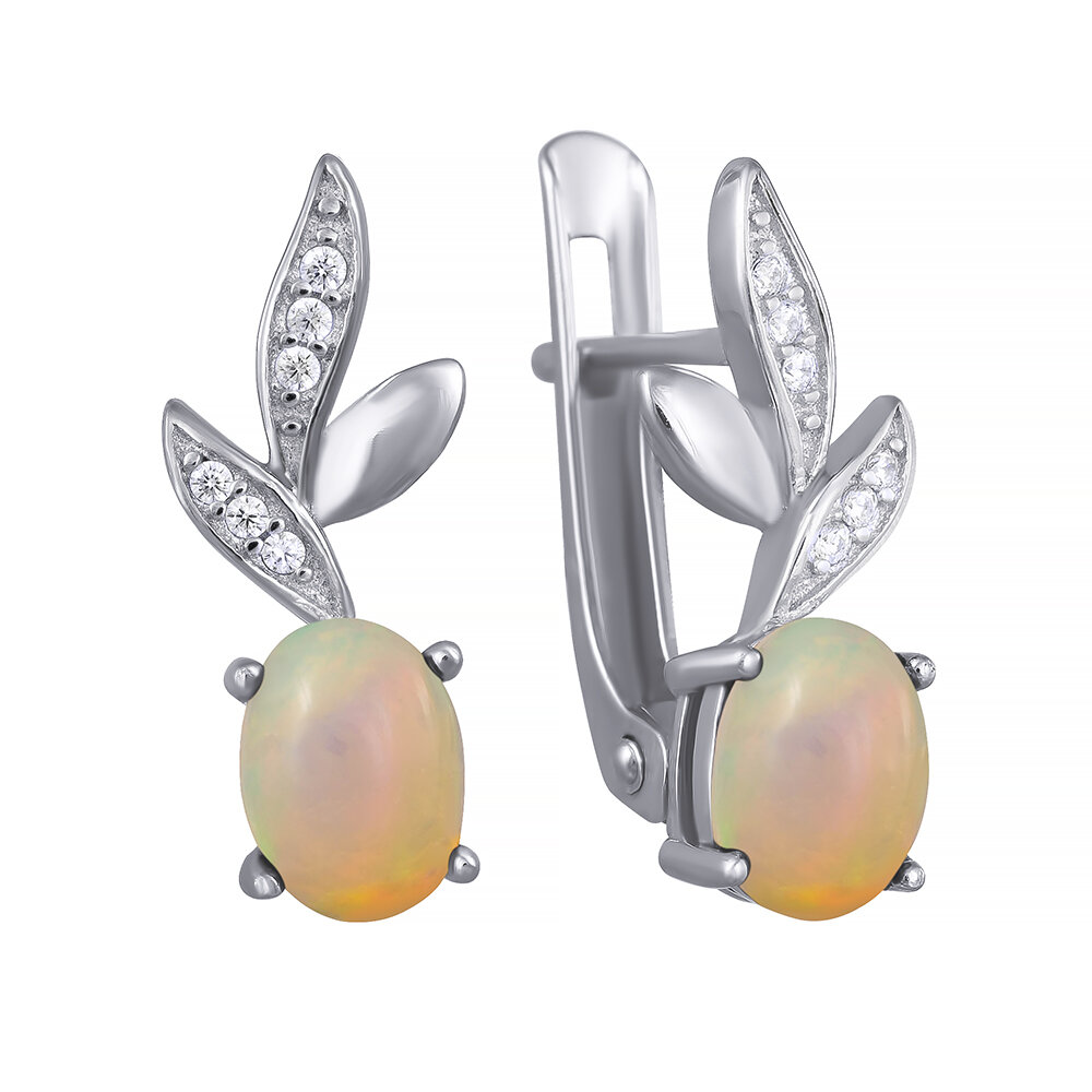 Серьги, серебро, 925 проба, фианит, опал