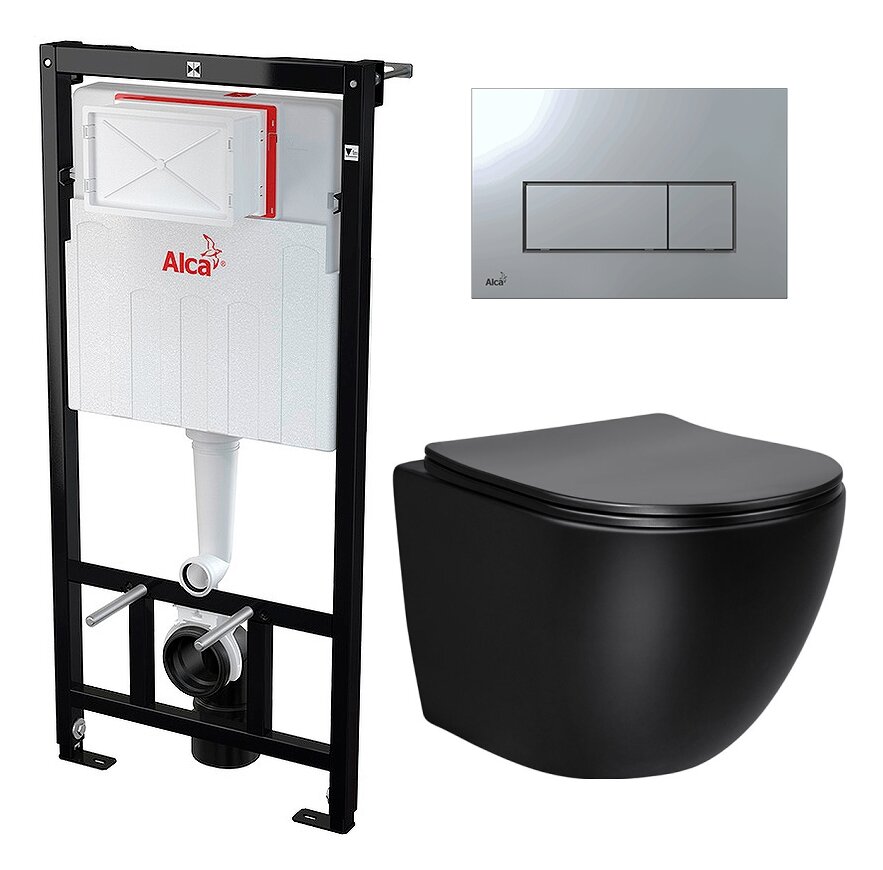 Комплект 3 в 1 инсталляция AlcaPlast + Унитаз Vincea Globo VT1-14SMB + кнопка хром