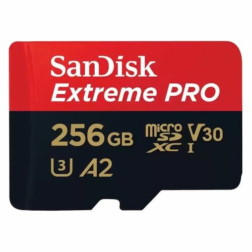 Карта памяти microSDXC UHS-I U3 Sandisk Extreme Pro 256 ГБ, 200 МБ/с, Class 10, SDSQXCD-256G-GN6MA, 1 шт, переходник SD