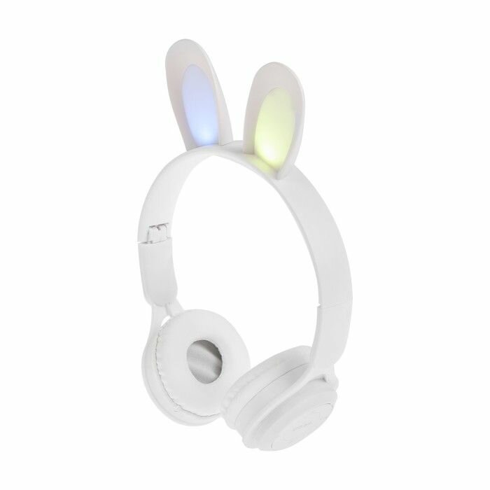 Наушники детские беспроводные КНР накладные, с ушками зайца, , Bluetooth 5.1, с микрофоном, с подсветкой, 400 мАч, белые