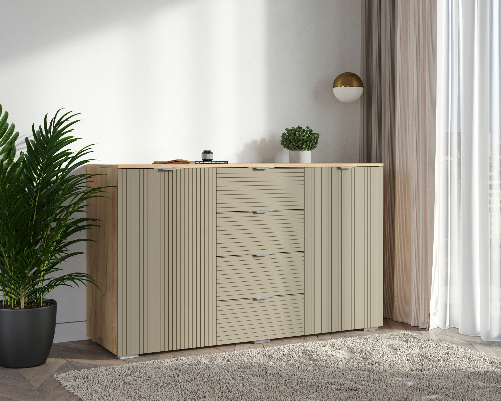 Комод для вещей "Аметист 6" 150х90х50, дуб крафт золотой / мокко