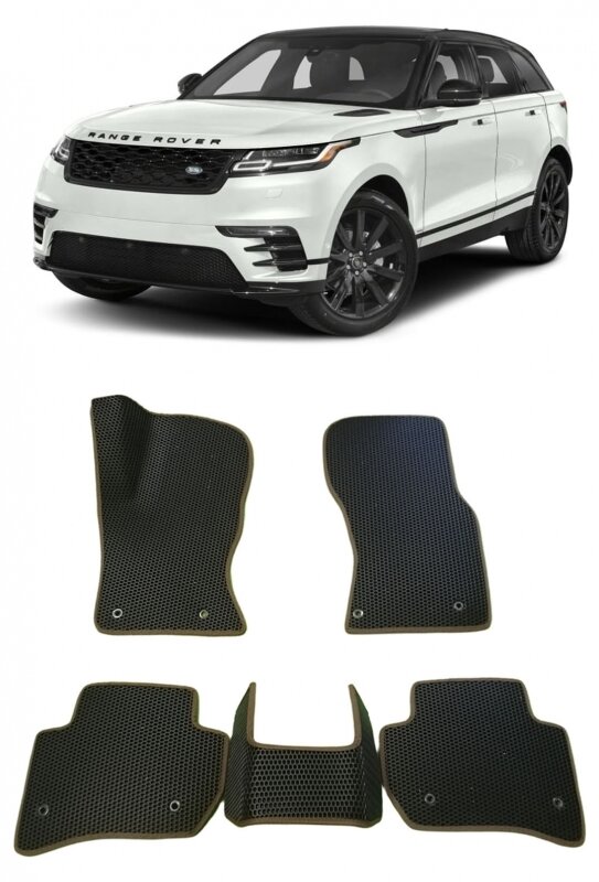 Ева коврики Land Rover Range Rover Velar 2017 -/ Ева ЭВА сота/ цвет Серый c красной окантовкой / EVA Smart / коврики в салон автомобиля Ланд Ровер