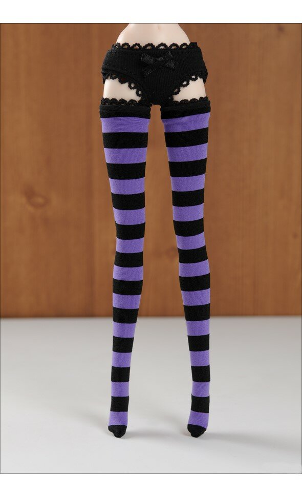 Чулки для БЖД кукол Dollmore 12 inch Size - Striped Stocking (B and Violet) (черно-фиолетовые, для кукол Пуллип 31 см / Блайз / Доллмор)