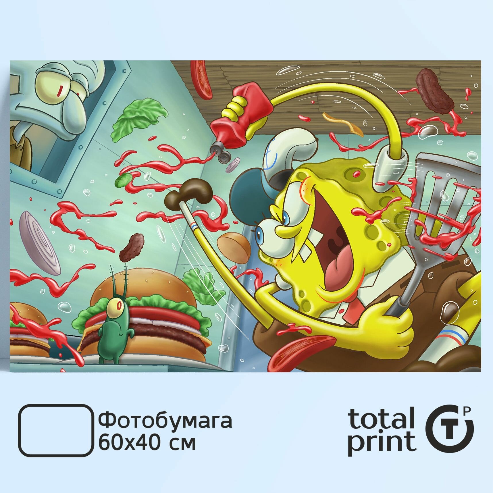 TotalPrint Постер для интерьера, 60х40см, Губка Боб