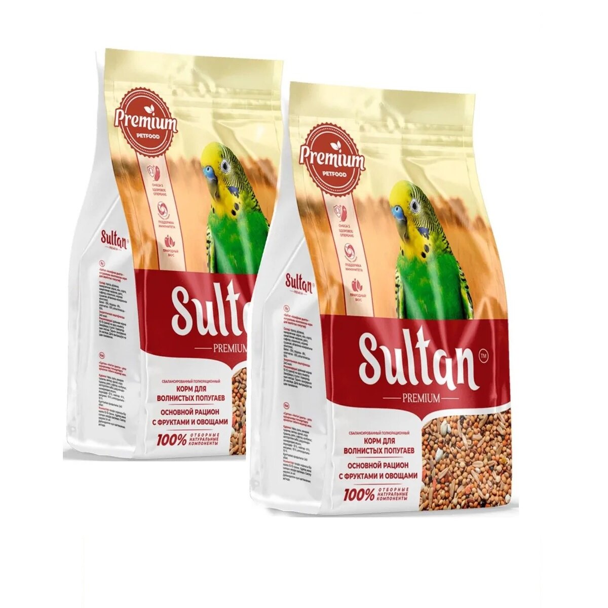 Sultan Premium Корм для волнистых попугаев Основной рацион с фруктами и овощами 500г*2шт