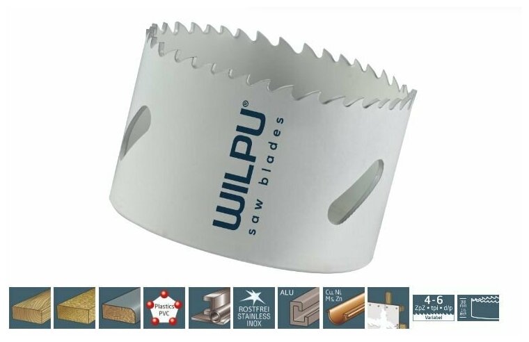 Коронка биметаллическая WILPU 30/35 мм (крупный зуб) по дереву и металлу HSS Bi-metall Cobalt, арт.3003500101