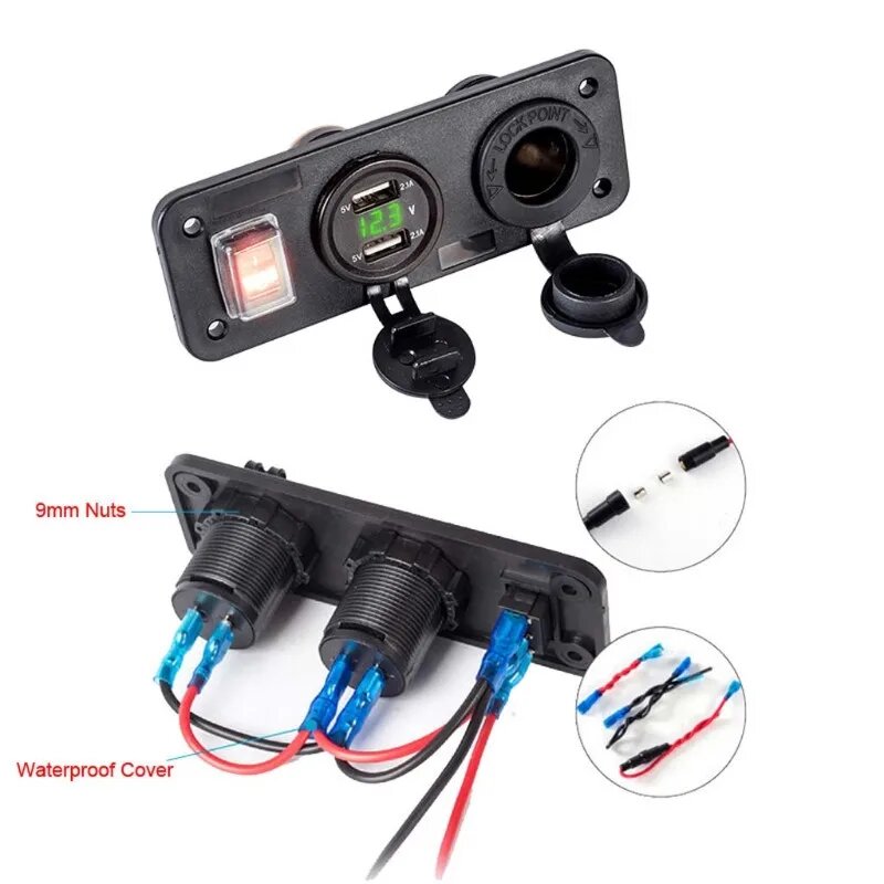 Автомобиль Лодка Грузовик 12В 24В 2 USB зарядное устройство переключатель вольтметра прикуриватель