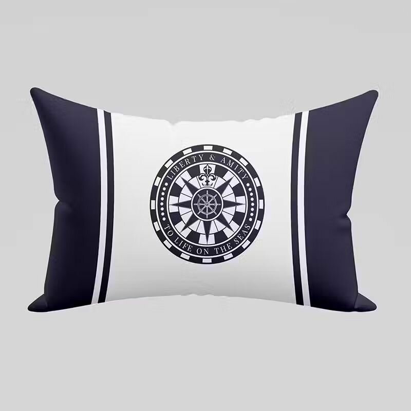 Подушка декоративная Синий компас на белом 30х50 велюр