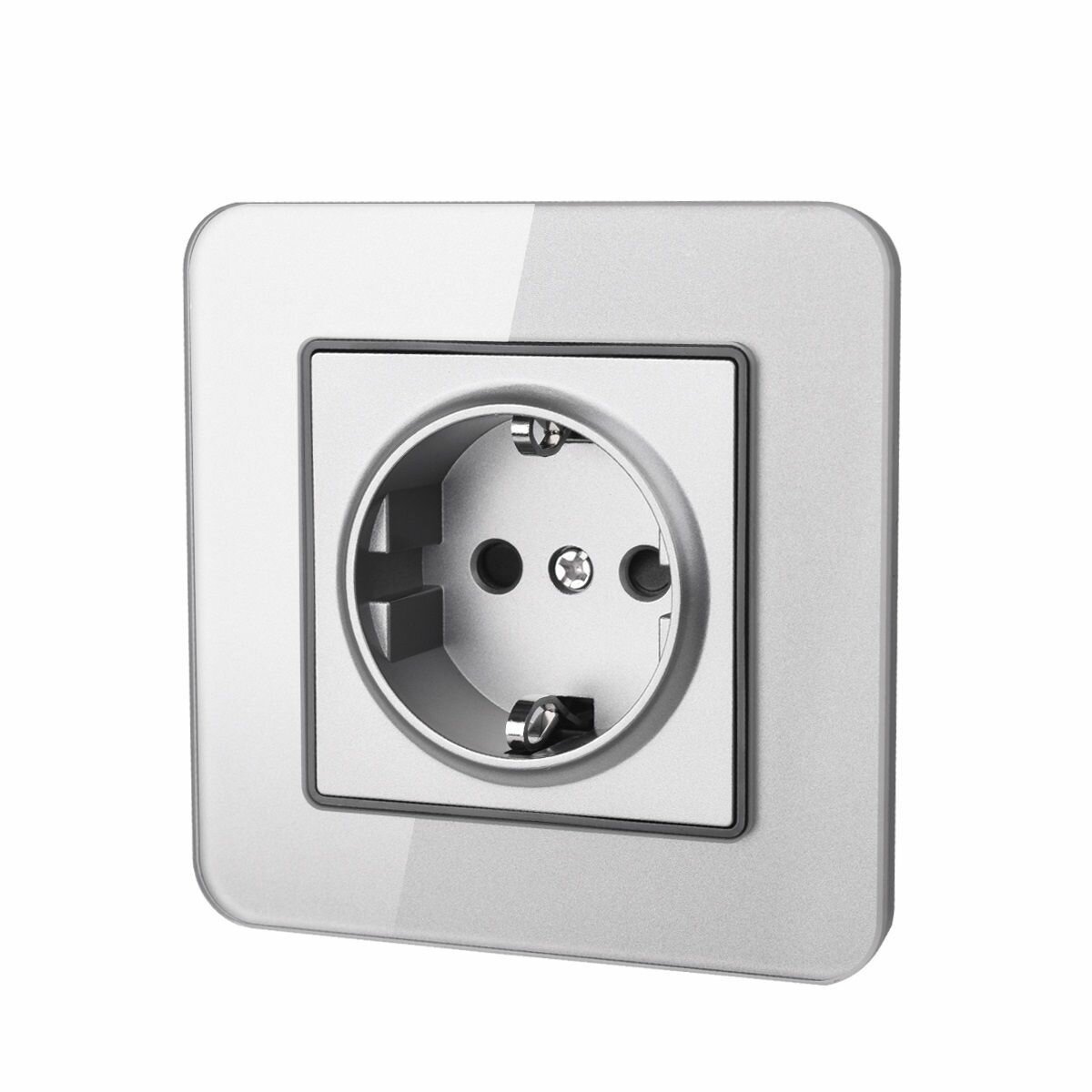 Розетка одинарная серая, рамка из стекла, монтаж на когти