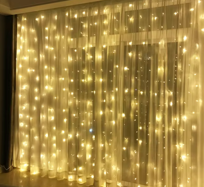 Гирлянда электрическая светодиодная 2х2 м. тёплый свет / Гирлянда штора занавес новогодняя (2х2м 240LED)
