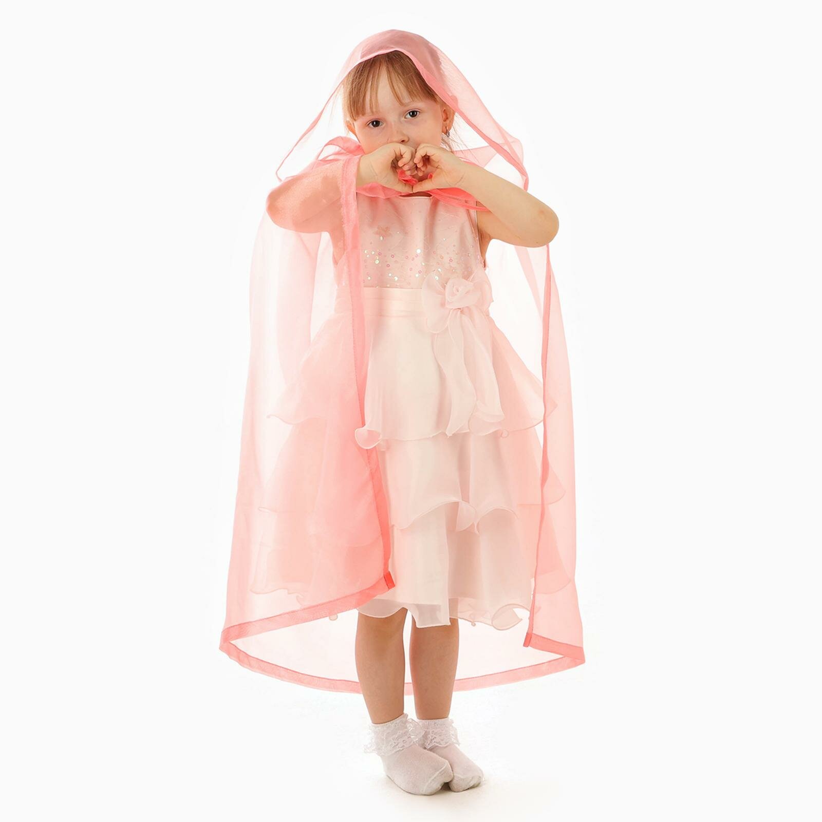 Карнавальный плащ детский Страна Карнавалия, органза розовая, длина 100 см.