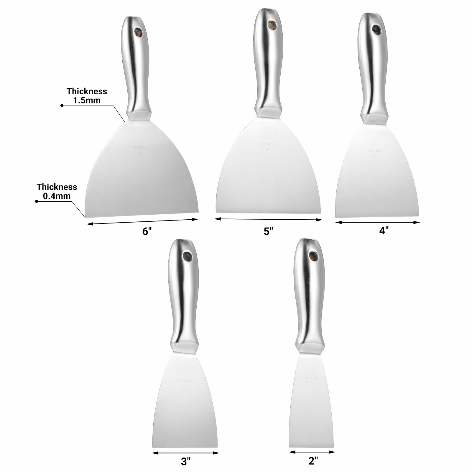 5шт шпателей из нержавеющей стали (2"-6")