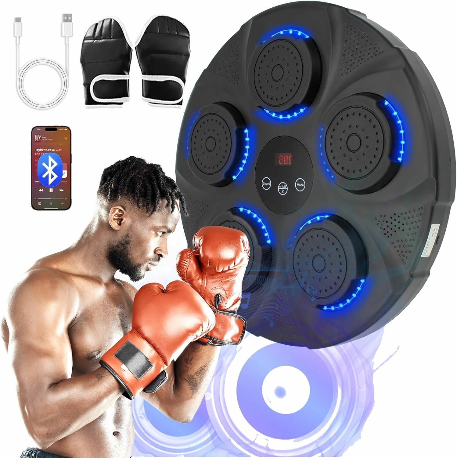 Music boxing machine, музыкальная бокс машина, Умное соединение Bluetooth ,9 режимовRGB-подсветка, черное