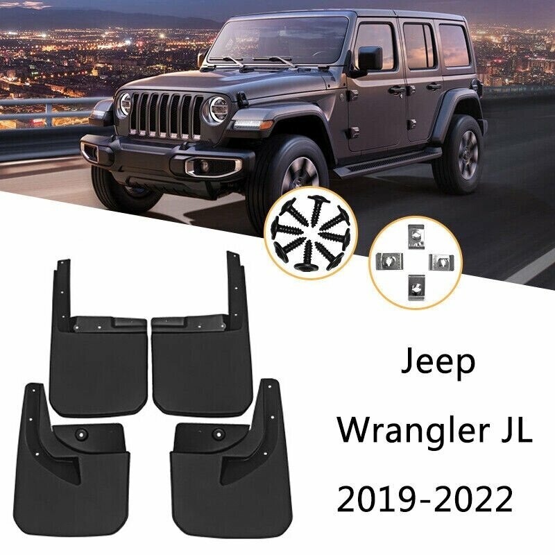 Брызговики для Jeep Wrangler JL 2018 2019 2020 2021 2022, комплект 4шт, Джип Вранглер, OEM стиль
