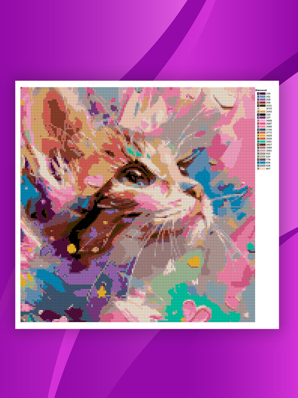 Алмазная мозаика без подрамника - вышивка Котик с сердечками 40 х 40 см