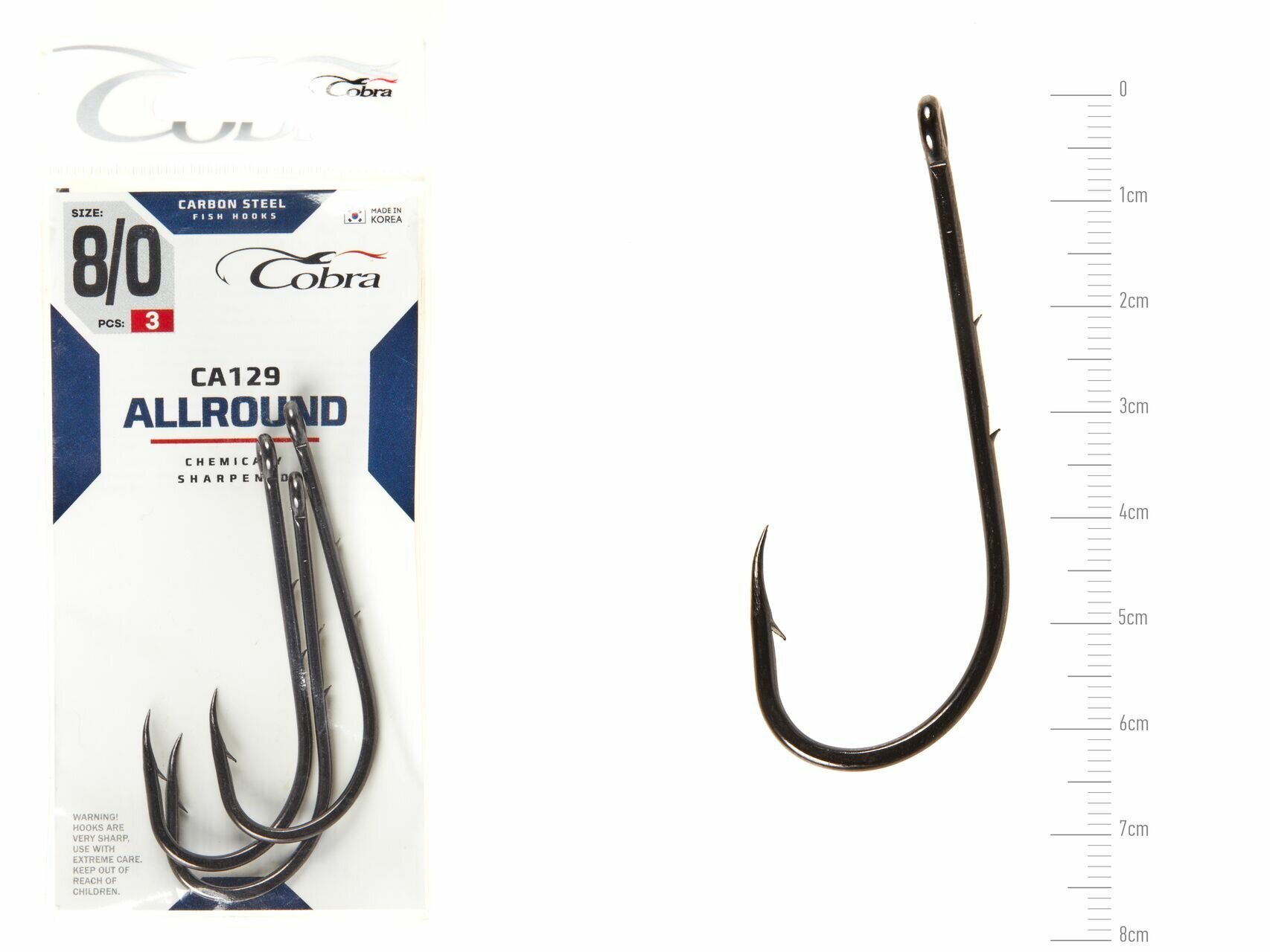 Крючки рыболовные Cobra Allround BAITHOLDER CA129, размер 8/0, 3 шт в упаковке / Крючки для рыбалки Кобра Оллраунд байтхолдер