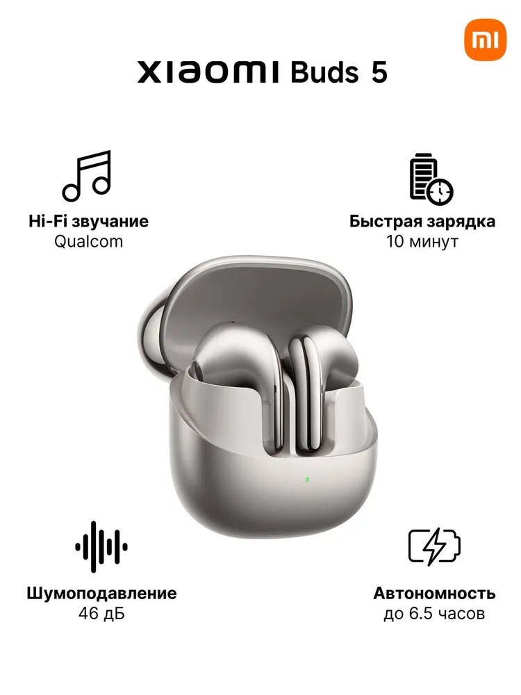 Наушники Xiaomi Buds 5, титановые, серые, активное шумоподавление