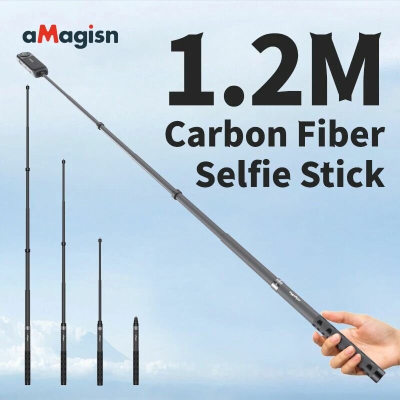 AMagisn 1.2M Невидимая палка для селфи, удлиненный монопод из углеродного волокна длиной 47.2 дюйма для аксессуаров gopro max insta360 x3 x4 x5