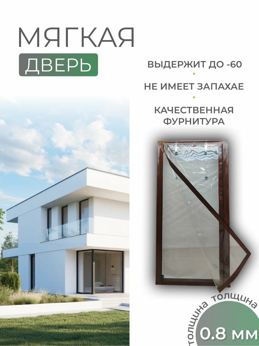 Мягкое окно-дверь с двумя молниями по краям и ремешками для сворачивания (коричневый кант) 200х100 см