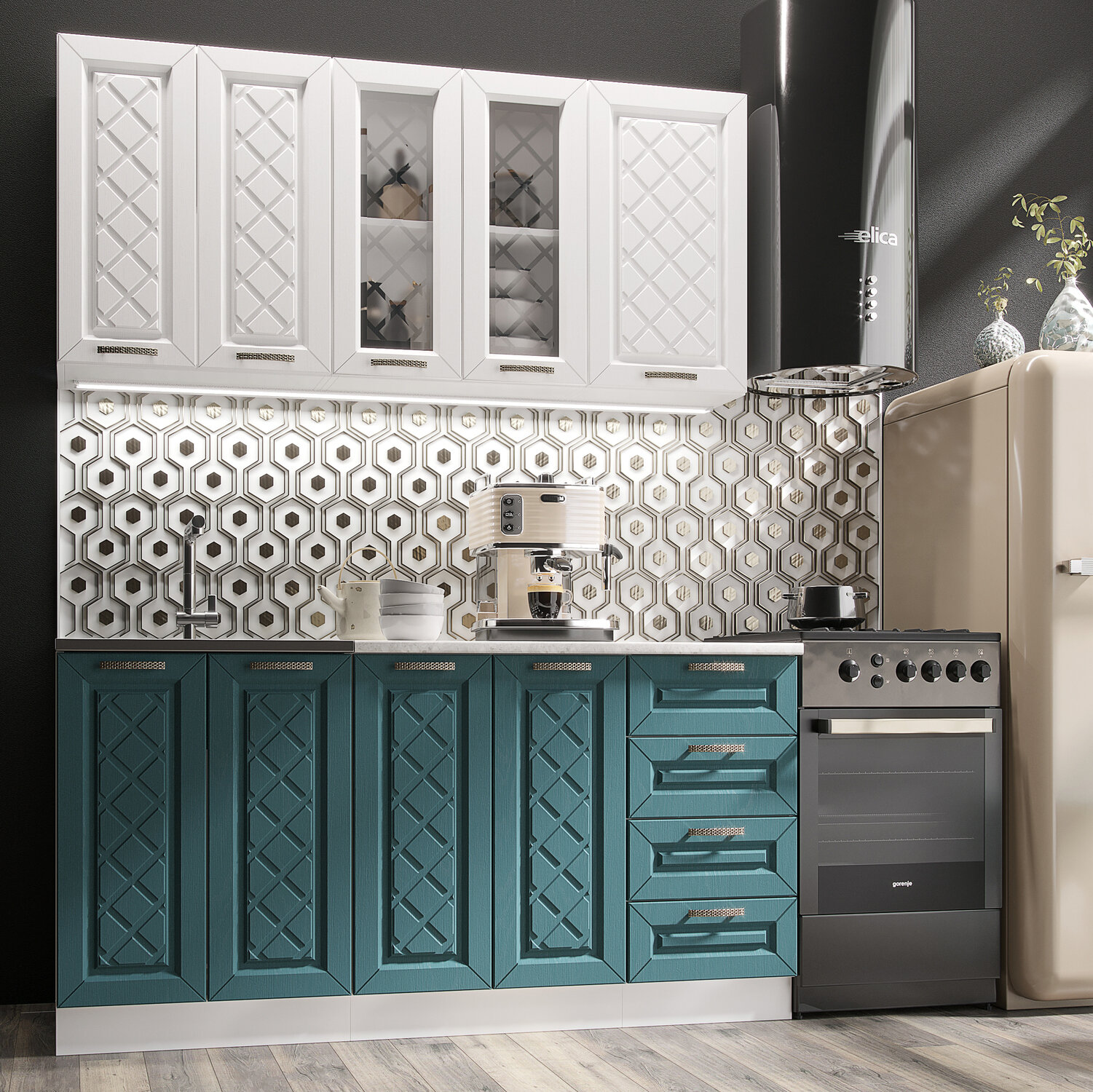 Кухонный гарнитур, кухня, готовый комплект Агава 1,6 м Акация белая/Моренга