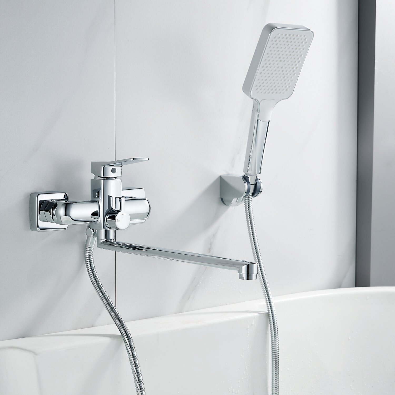 Смеситель для ванны Shevanik с поворотным, длинным изливом, хром