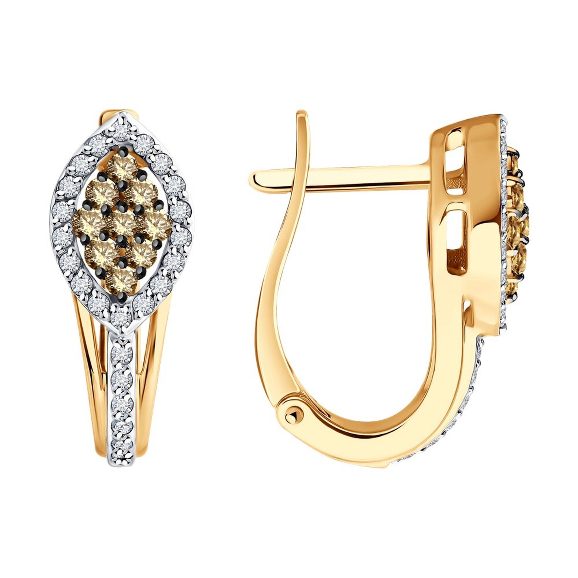 Серьги, красное золото, 585 проба, бриллиант