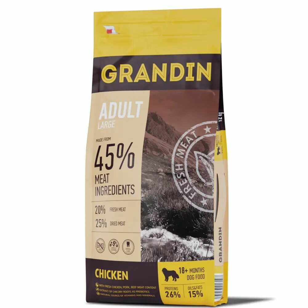 Grandin Fresh Meat Сухой корм для собак крупных и гигантских пород с курицей, 12 кг