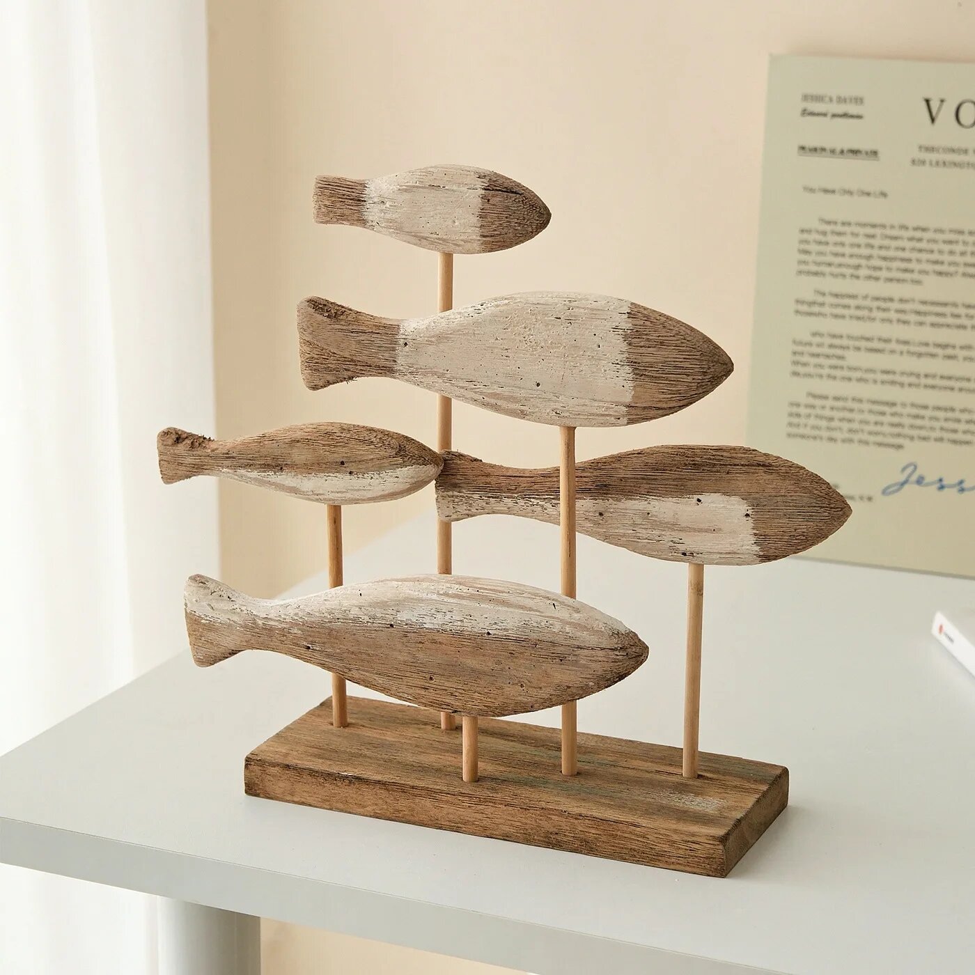 Деревянные фигурки рыб, набор