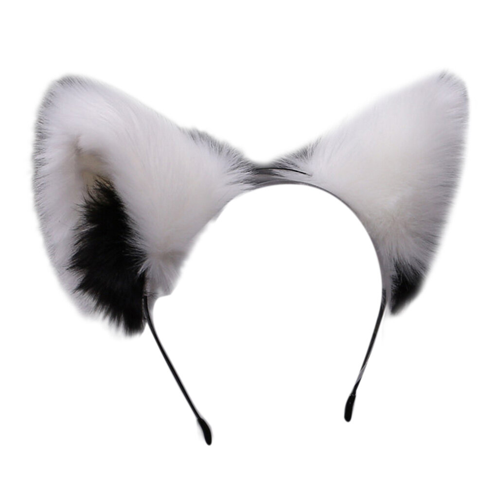 Трехмерная повязка на голову с кошачьими ушками и лисьими -белый