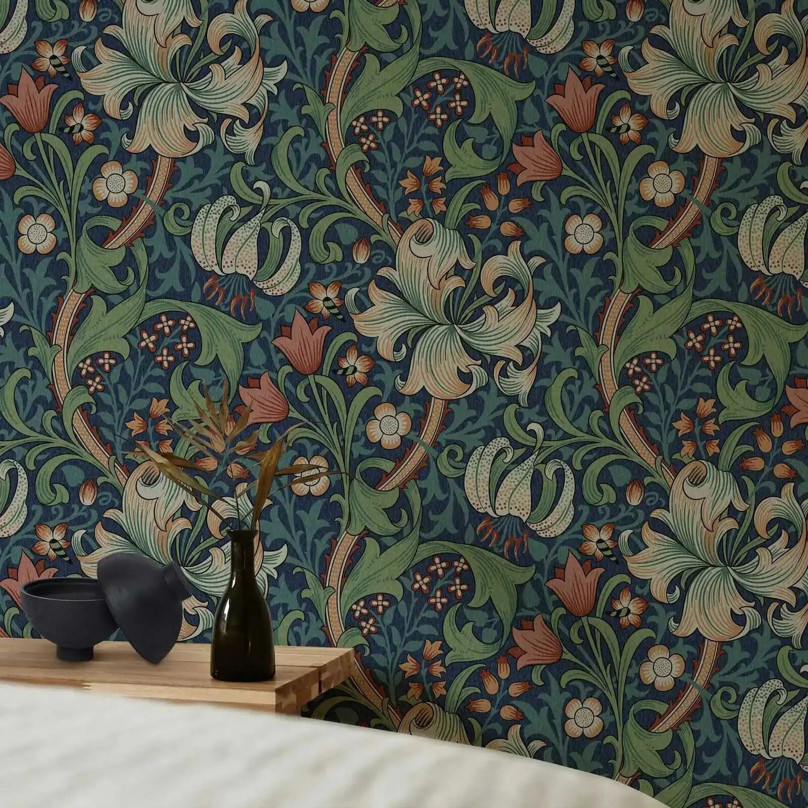 Винтажные бумажные обои William Morris Lily для детской комнаты Tradition Un-paste, 50cm X300cm