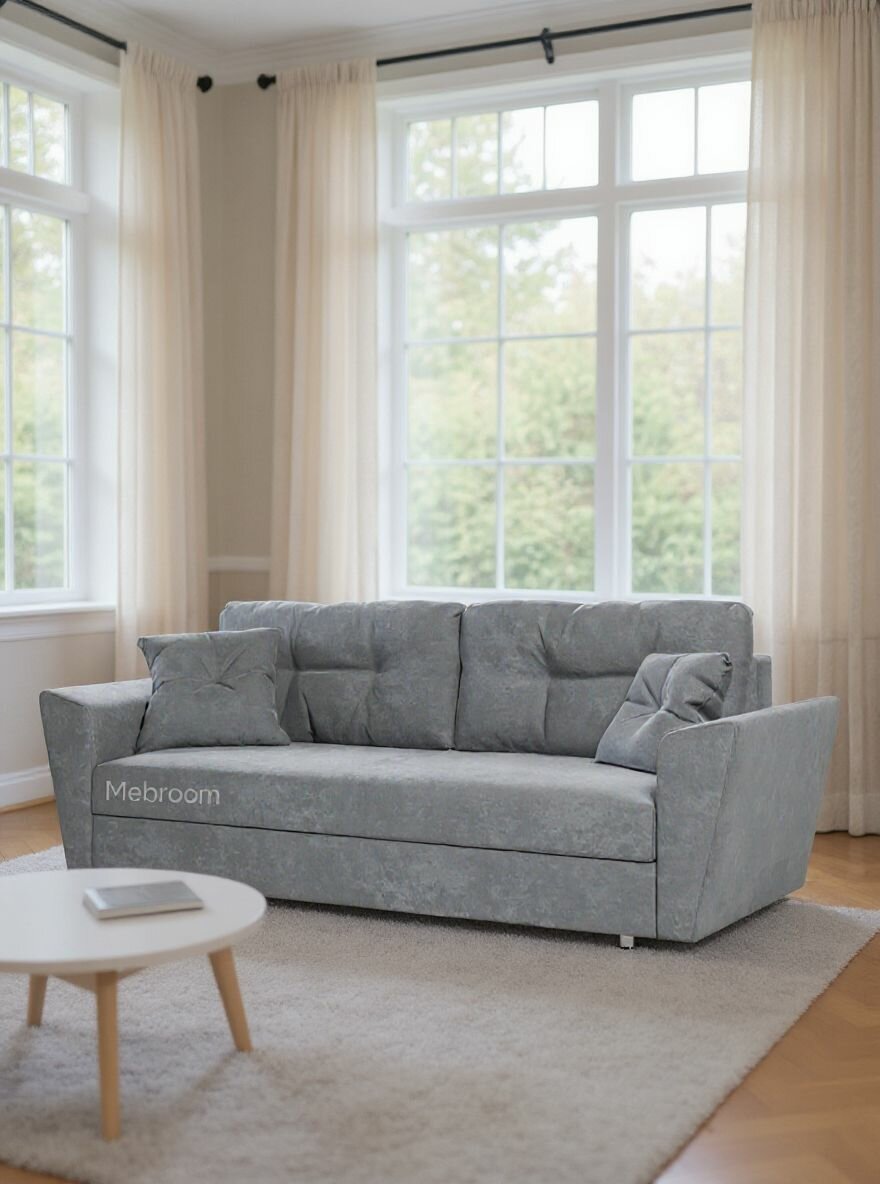 Диван-кровать прямой раскладной "Амстердам" с ящиком для белья, велюр серый