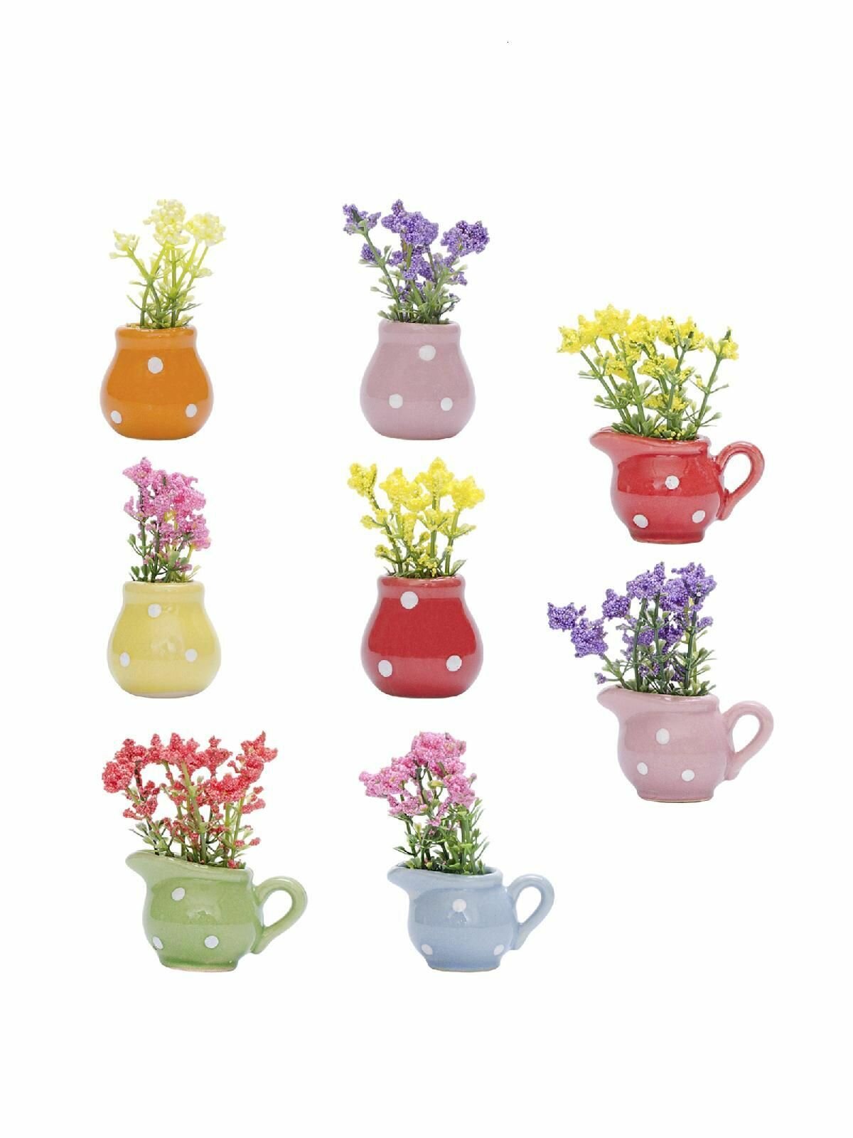 Магнитукрашение,8 3D трехмерных имитаций маленьких цветочных горшков с наклейками на холодильник (с цветочной композицией)-A