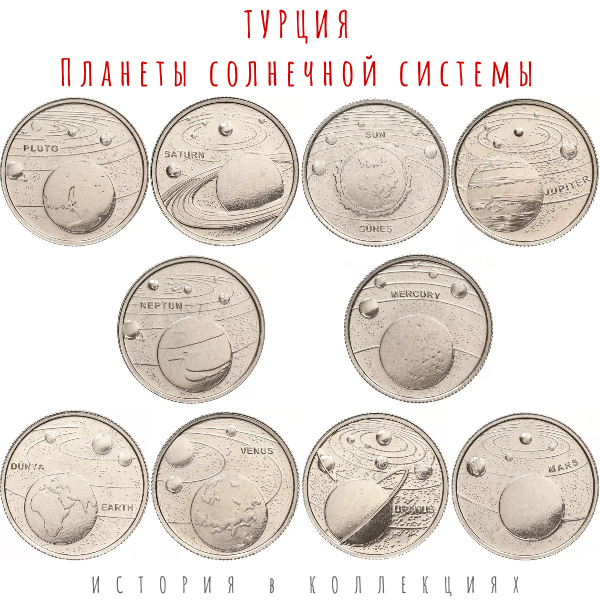 Турция Планеты солнечной системы Набор из 10 монет (1 куруш 2022) BU
