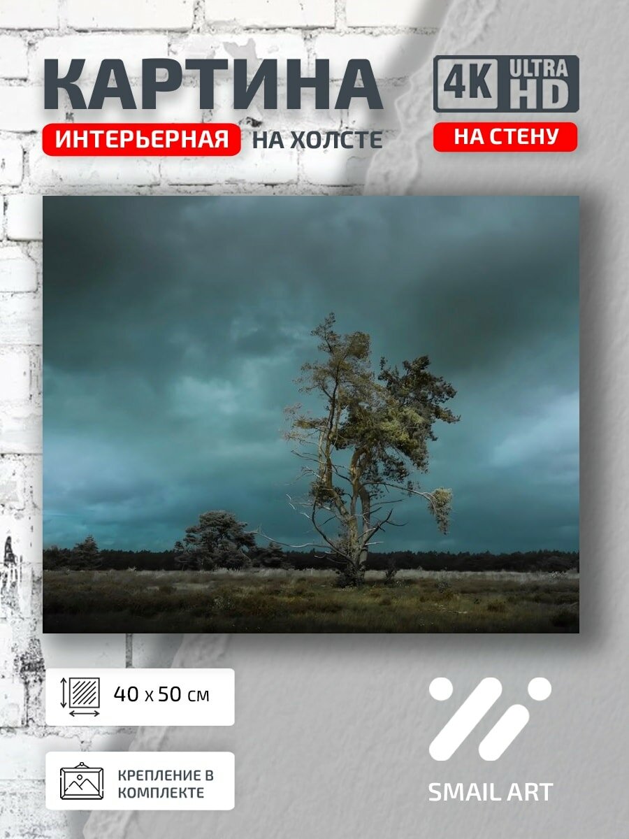 Картина на холсте интерьерная 40 на 50 на стену сумерки дерево для гостиной атмосфера