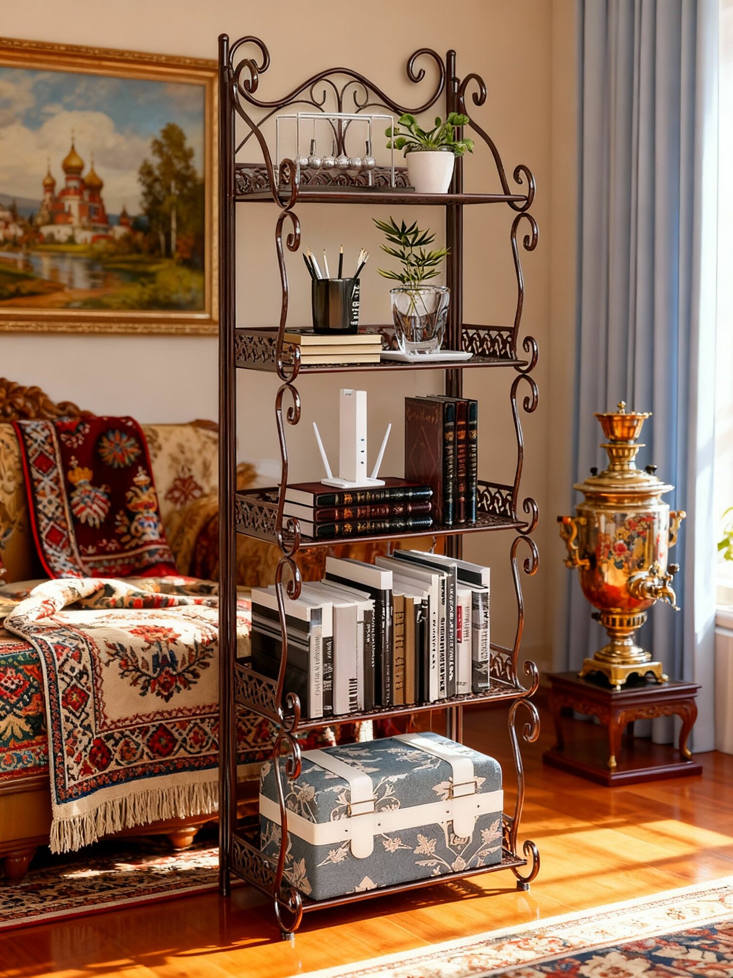 Кованая многоярусная этажерка для кухни, спальни и балкона, компактная напольная полка для цветов и книг устойчивая