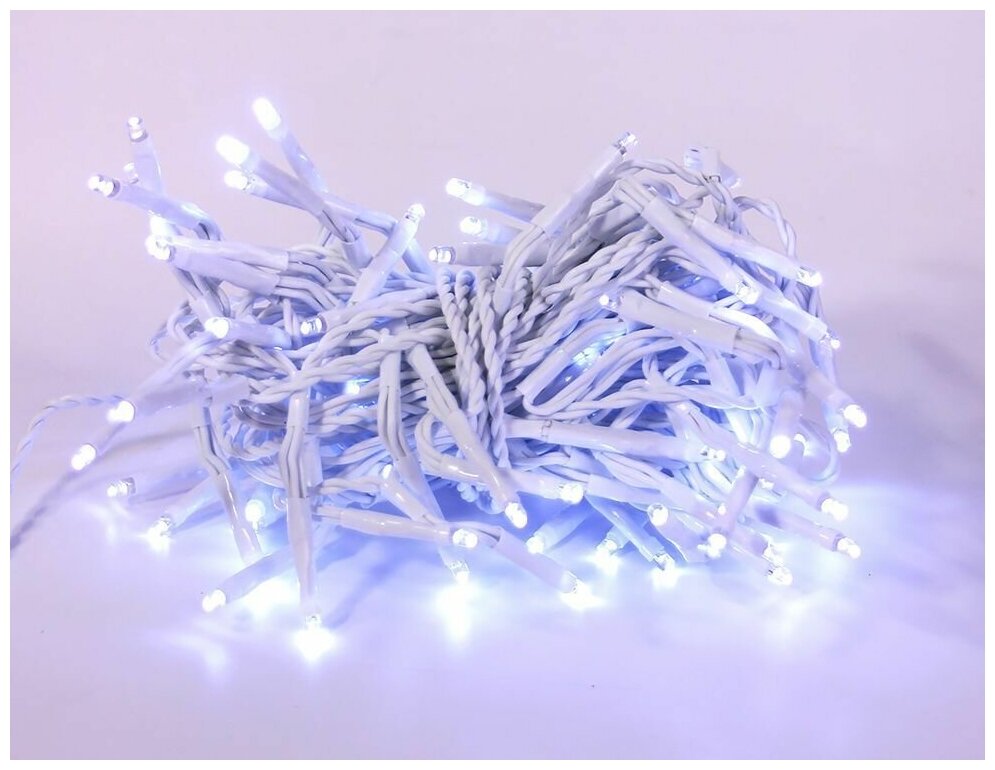 Светодиодная гирлянда нить 180 холодных белых LED ламп 13.5 м, белый ПВХ, контроллер, IP44, Kaemingk (Lumineo)