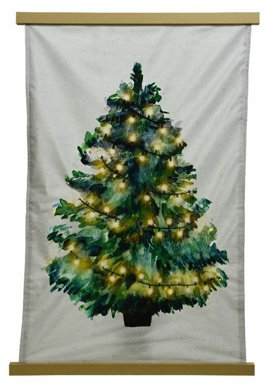 Светящееся панно-гобелен свет НАШ - ёлочка на клипсах, 38 тёплых белых LED-огней, 112х75 см, работает от USB-кабеля, таймер, Kaemingk 485472