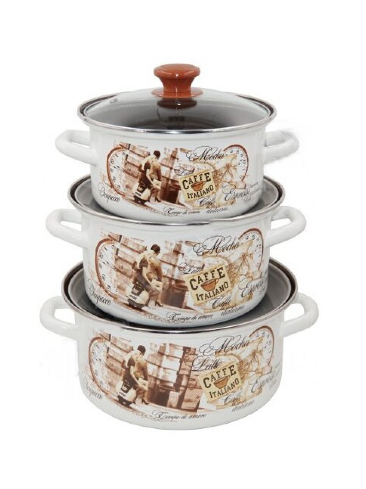 Набор эмалированных кастрюль Эспрессо, 3 шт