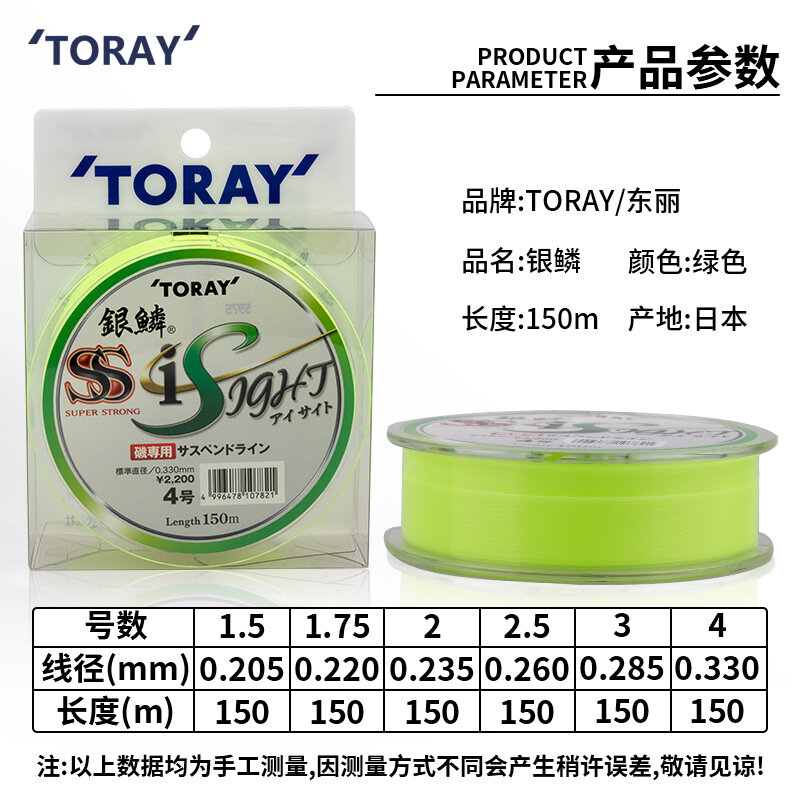 Леска Toray, серебристо-зелёная, 150м