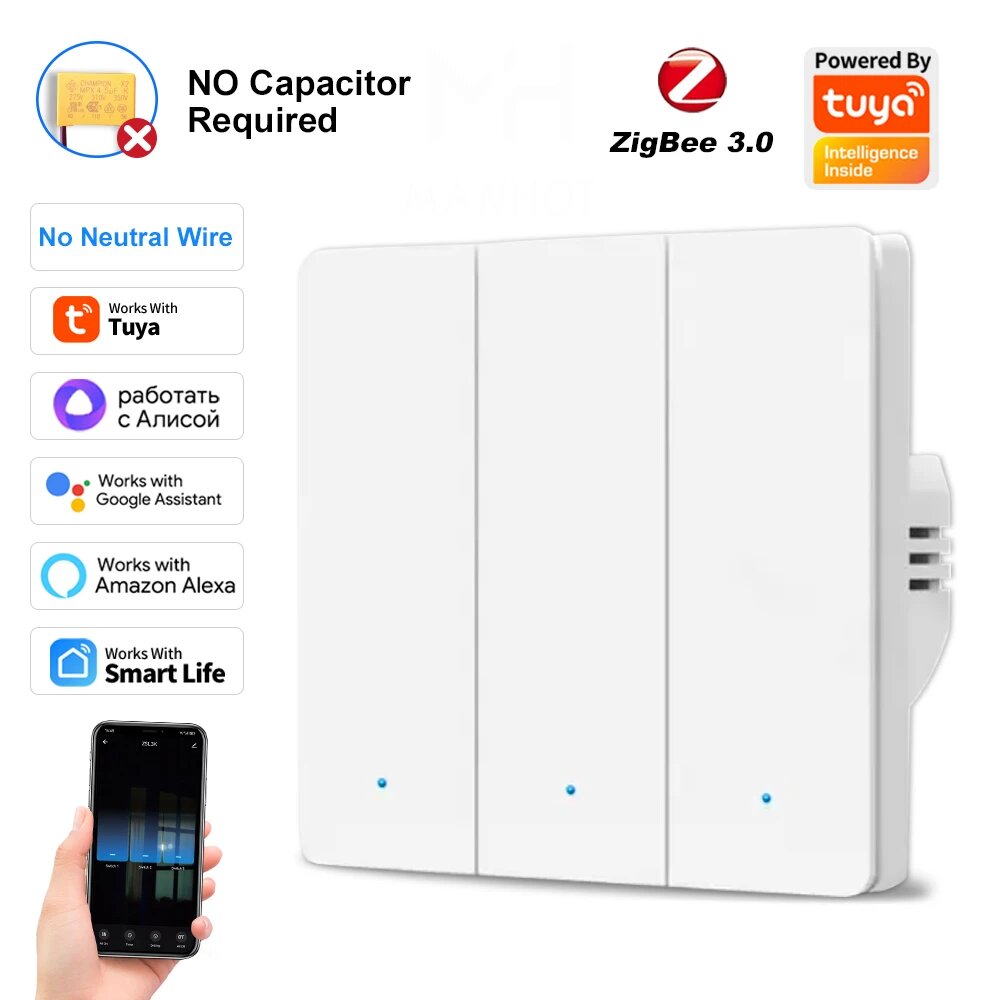 Tuya Zigbee Умный переключатель Zigbee 3 Gang